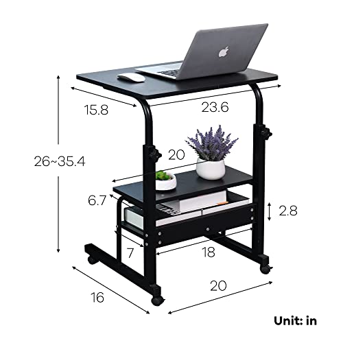 Emall Life Tray Table, Adjustable Sofa/Bed Side Table Portable Desk with Wheels Overbed Table Laptop Cart with Open Shelf (15.8 * 23.6, Black Willow)