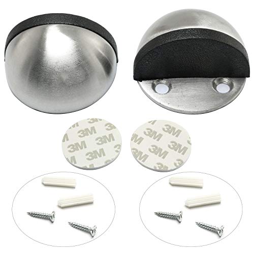 DGZZI Oval Door Stopper 2PCS Stainless Steel Brushed Free Punch Half Dome Floor Mounted Interior Wall Rubber Shield Door Stops