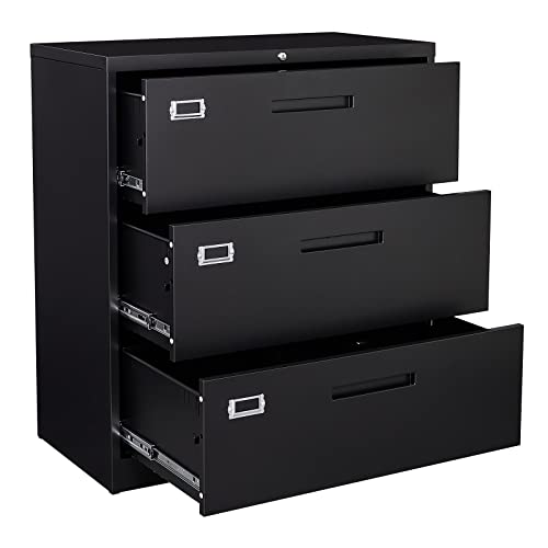 STANI Lateral File Cabinet with Lock, 3 Drawer Metal Filing Cabinet, Lateral Filing Cabinet with Lock for Home Office, Locking Metal Steel Wide File Cabinet for Legal/Letter A4 Size