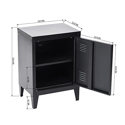 FurnitureR Industrial Metal Storage Cabinet with 1 Door Magnetic Adjustable Shelf File Organizer Home Office Nightstand Sofa Side Table,Size:15.9'' x 12'' x 22.6'' (Black)