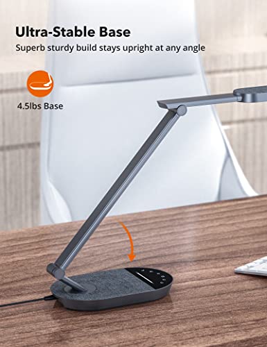 Metal LED Desk Lamp, Workbench Office Light with 5V/2A USB Port, Eye-Caring Architect Desk Lamps for Home Office, 5 Color Modes & 6 Brightness Levels, Touch Control (Light Grey)