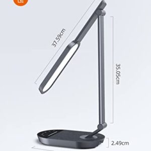 Metal LED Desk Lamp, Workbench Office Light with 5V/2A USB Port, Eye-Caring Architect Desk Lamps for Home Office, 5 Color Modes & 6 Brightness Levels, Touch Control (Light Grey)