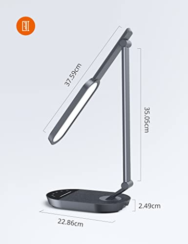 Metal LED Desk Lamp, Workbench Office Light with 5V/2A USB Port, Eye-Caring Architect Desk Lamps for Home Office, 5 Color Modes & 6 Brightness Levels, Touch Control (Light Grey)