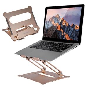 fbrand aluminum laptop standdesk, portable computer standlaptop, notebook laptop riserdesk, ergonomic adjustable height notebook stand holder11 to 17 in mac macbook pro air dell, gold