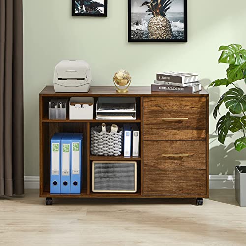 GreenForest File Cabinet for Home Office with Drawer 40 inch Mobile Filing Cabinets Printer Stand with Open Storage Shelves, Walnut