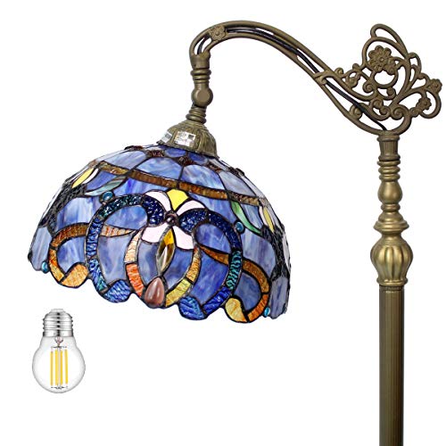 WERFACTORY Tiffany Floor Lamp Blue Purple Cloud Stained Glass Arched Lamp 12X18X64 Inches Gooseneck Adjustable Corner Standing Reading Light Decor Bedroom Living Room S558 Series