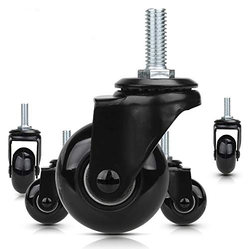 8T8 Replacement Chair Caster Wheels 2 inch, Quiet and Smooth Rolling,Heavy Duty Wheels with Threaded Stem 5/16'', Safe for Wood Hardwood Floors, No Chair Mat Needed,Set of 5 (2 inch Black)