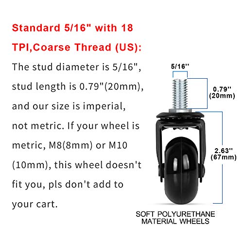 8T8 Replacement Chair Caster Wheels 2 inch, Quiet and Smooth Rolling,Heavy Duty Wheels with Threaded Stem 5/16'', Safe for Wood Hardwood Floors, No Chair Mat Needed,Set of 5 (2 inch Black)