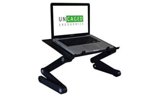 workez professional ergonomic aluminum laptop cooling stand lap desk tray for bed couch. foldable adjustable height angle tilt notebook computer riser folding desktop holder portable, black