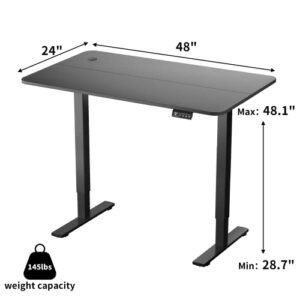 JUMMICO Standing Desk 48" Inches Electric Adjustable Desk Large Sit Stand Desk Home Office Computer Desk Memory Preset with T-Shaped Black Metal Bracket, Black