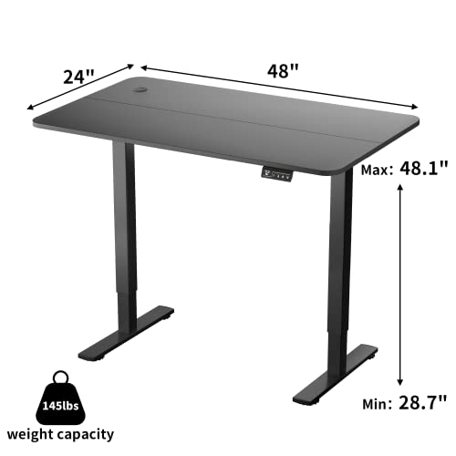 JUMMICO Standing Desk 48" Inches Electric Adjustable Desk Large Sit Stand Desk Home Office Computer Desk Memory Preset with T-Shaped Black Metal Bracket, Black