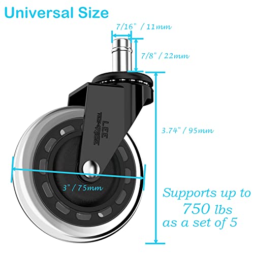 Office Chair Wheels for Wood Floors and Carpet Replacement Wheels for Office Chair 3 Inch Chair Casters Set of 5 Heavy Duty Computer Gaming Desk Caster Wheels Noise Free Universal Fit