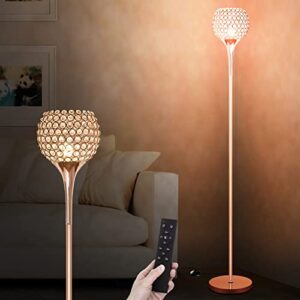 bodkar crystal floor lamp rose gold, remote control modern standing lamp for living room, bedroom (with bulb)