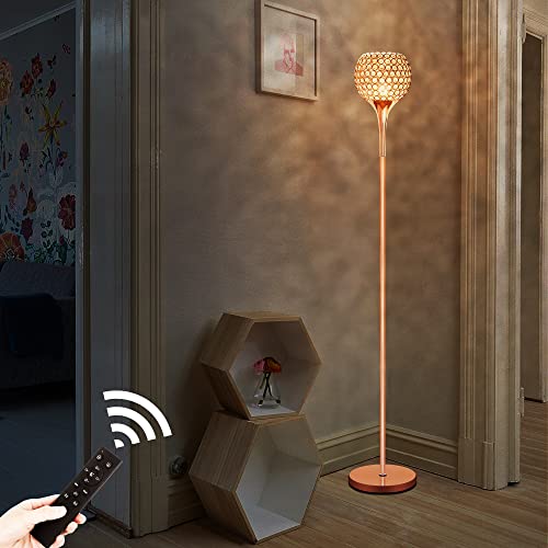 bodkar Crystal Floor Lamp Rose Gold, Remote Control Modern Standing Lamp for Living Room, Bedroom (with Bulb)