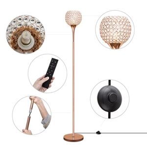 bodkar Crystal Floor Lamp Rose Gold, Remote Control Modern Standing Lamp for Living Room, Bedroom (with Bulb)