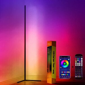 okooi 56 inches led corner lamps floor lamps, ambient lighting floor lamps for living room，app & 52 key remote control music synchronization color changing floor lamp mood lighting