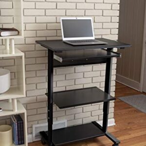 Stand Up Desk Store Mobile Rolling Adjustable Height Standing Workstation with Printer Shelf and Slideout Keyboard Tray (Black Frame/Black Top, 30" Wide)