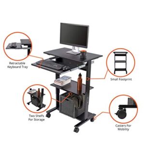 Stand Up Desk Store Mobile Rolling Adjustable Height Standing Workstation with Printer Shelf and Slideout Keyboard Tray (Black Frame/Black Top, 30" Wide)