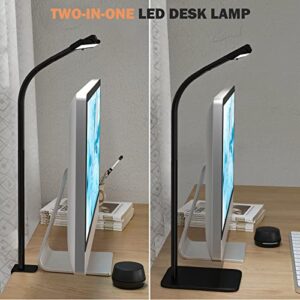 HAMOPY Desk Light, 24W Architect Desk Lamp with USB Charging Port, 2-in-1 Clamp Lamp & Desk Lamp for Home Office, Desk Light with Flexible Gooseneck, 5 Colors & 7 Brightness, Remote Control, Timer