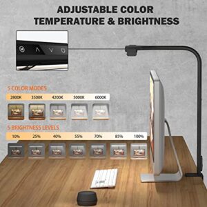 HAMOPY Desk Light, 24W Architect Desk Lamp with USB Charging Port, 2-in-1 Clamp Lamp & Desk Lamp for Home Office, Desk Light with Flexible Gooseneck, 5 Colors & 7 Brightness, Remote Control, Timer