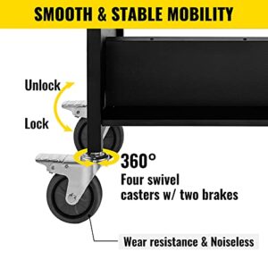 BestEquip Book Cart, 200LBS Library Cart, 49.2''x35.4''x18.9'' Rolling Book Cart, Double Sided W-Shaped Sloped Shelves with Lockable Wheels for Home Shelves Office School Book Truck Black