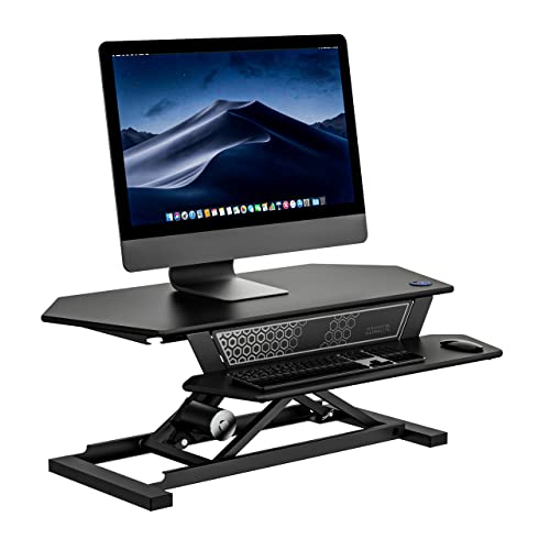 VERSADESK UltraLite Standing Desk Converter, Electric Height-Adjustable Desk Riser, Sit to Stand Desktop with Keyboard and USB Port, 36 x 24 Inches, Black