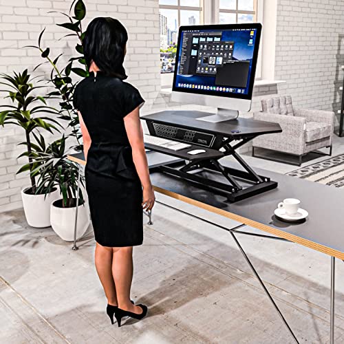 VERSADESK UltraLite Standing Desk Converter, Electric Height-Adjustable Desk Riser, Sit to Stand Desktop with Keyboard and USB Port, 36 x 24 Inches, Black