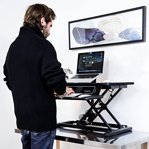 VERSADESK UltraLite Standing Desk Converter, Electric Height-Adjustable Desk Riser, Sit to Stand Desktop with Keyboard and USB Port, 36 x 24 Inches, Black