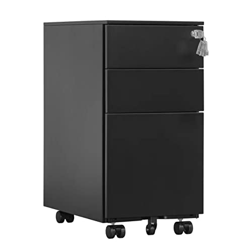 HISTEEL 3 Drawer Vertical File Cabinet,Mobile Filing Cabinet for Legal/Letter/A4 File,11.81" x 17.72" x 23.62", Black