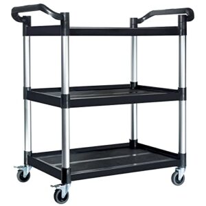 imgzar utility carts with wheels rolling cart heavy duty food service cart for kitchen warehouse office, free rubber hammer, lockable wheels, 500 lbs capacity 31.5”l x 17”w x 38”h black