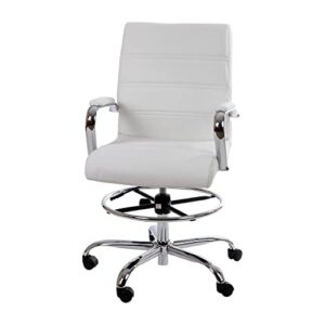 flash furniture adjustable height drafting chair – contemporary mid-back white leathersoft drafting stool chair – adjustable foot ring & chrome base