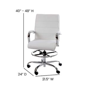 Flash Furniture Adjustable Height Drafting Chair - Contemporary Mid-Back White LeatherSoft Drafting Stool Chair - Adjustable Foot Ring & Chrome Base