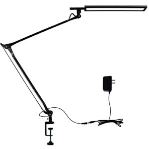 Amzrozky Swing Arm Drafting Table Lamp with Clamp,LED Desk Lamps for Home Office, Eye-Caring Dimmable Workbench Architect Task Lamp, Tiltable LED Panel Head,Touch Control,Memory Function,Black