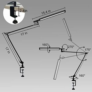 Amzrozky Swing Arm Drafting Table Lamp with Clamp,LED Desk Lamps for Home Office, Eye-Caring Dimmable Workbench Architect Task Lamp, Tiltable LED Panel Head,Touch Control,Memory Function,Black