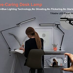 Amzrozky Swing Arm Drafting Table Lamp with Clamp,LED Desk Lamps for Home Office, Eye-Caring Dimmable Workbench Architect Task Lamp, Tiltable LED Panel Head,Touch Control,Memory Function,Black