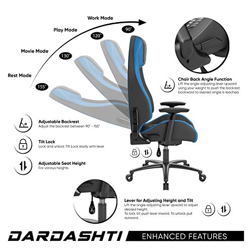 Atlantic Dardashti Gaming/Executive Chair –Molded Cold-Cure Foam, ANSI/BIFMA X5.1 Tested, Class-4 Heavy-Duty Gas Piston, 350 lbs. Weight Load, 8-Way Arm Rests, PN 78050355 – Black with Cobalt Blue