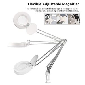 Gynnx LED Magnifying Lamp with Clamp, 10X Magnifier 4200 Lumens,5 Inch Magnifier Glass Lens, 120 PCS LEDs,Adjustable Stainless Steel Lamp Arm for Reading,Craft,Knitting,Desktop Office Workbench MY1