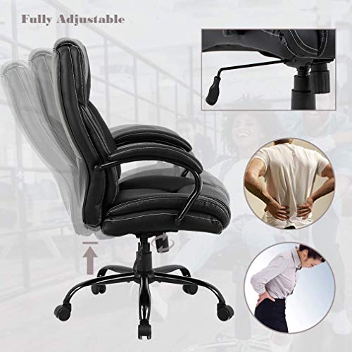 Big and Tall Office Chair 400lbs Wide Seat Ergonomic Office Chair with Lumbar Support Arms High Back PU Leather Executive Task Computer Chair,Black