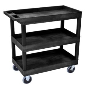 offex mobile 3 shelf 18″ d x 32″ w tub utility storage cart black