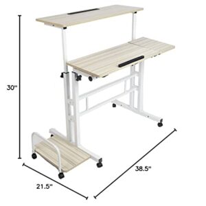 Mind Reader SDROLLXL-WHT Mobile Sitting, Standing Desk Rolling Reversible Home Office Laptop Workstation with Side Storage, Locking Wheels, X-Large, White