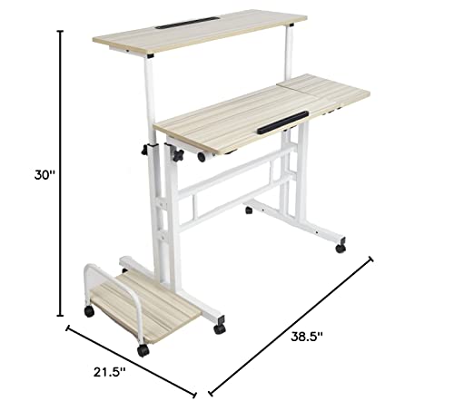 Mind Reader SDROLLXL-WHT Mobile Sitting, Standing Desk Rolling Reversible Home Office Laptop Workstation with Side Storage, Locking Wheels, X-Large, White