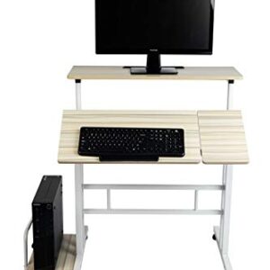 Mind Reader SDROLLXL-WHT Mobile Sitting, Standing Desk Rolling Reversible Home Office Laptop Workstation with Side Storage, Locking Wheels, X-Large, White