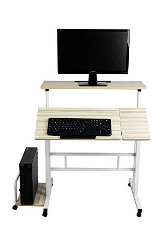 Mind Reader SDROLLXL-WHT Mobile Sitting, Standing Desk Rolling Reversible Home Office Laptop Workstation with Side Storage, Locking Wheels, X-Large, White