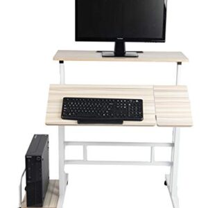 Mind Reader SDROLLXL-WHT Mobile Sitting, Standing Desk Rolling Reversible Home Office Laptop Workstation with Side Storage, Locking Wheels, X-Large, White