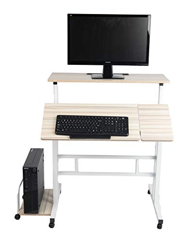 Mind Reader SDROLLXL-WHT Mobile Sitting, Standing Desk Rolling Reversible Home Office Laptop Workstation with Side Storage, Locking Wheels, X-Large, White