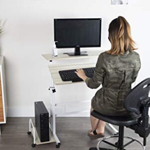 Mind Reader SDROLLXL-WHT Mobile Sitting, Standing Desk Rolling Reversible Home Office Laptop Workstation with Side Storage, Locking Wheels, X-Large, White