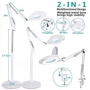 【Upgrade 10X】LED Magnifying Floor Lamp,NUEYiO 2200 Lumen Professional Cool Light Magnifier Lamp for Estheticians,Adjustable Stand&Swivel Arm Magnifier with Light for Facials Sewing Repair Crafts-White