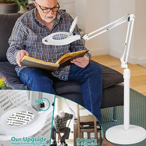 【Upgrade 10X】LED Magnifying Floor Lamp,NUEYiO 2200 Lumen Professional Cool Light Magnifier Lamp for Estheticians,Adjustable Stand&Swivel Arm Magnifier with Light for Facials Sewing Repair Crafts-White