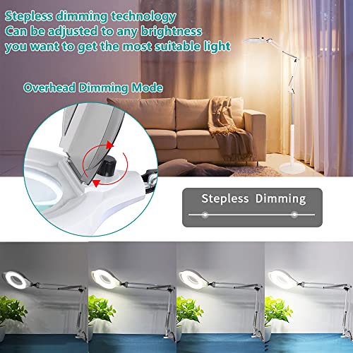 【Upgrade 10X】LED Magnifying Floor Lamp,NUEYiO 2200 Lumen Professional Cool Light Magnifier Lamp for Estheticians,Adjustable Stand&Swivel Arm Magnifier with Light for Facials Sewing Repair Crafts-White