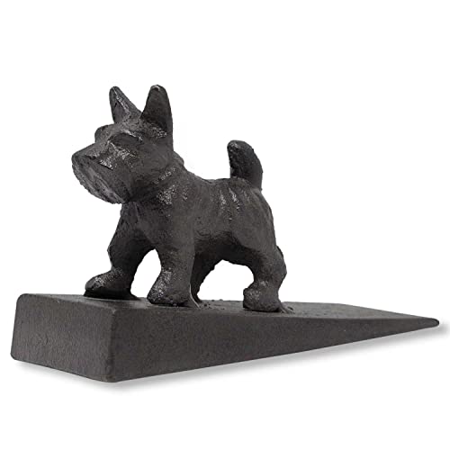 Dog Door Stopper Metal | Decorative Animal Statue Wedge Made from Heavy Duty Cast Iron | Anti Slip Design for All Floors | Black – 5.5” x 3.5” X 2.25” | by SEBAGO IRONWORKS, Black Cast Iron